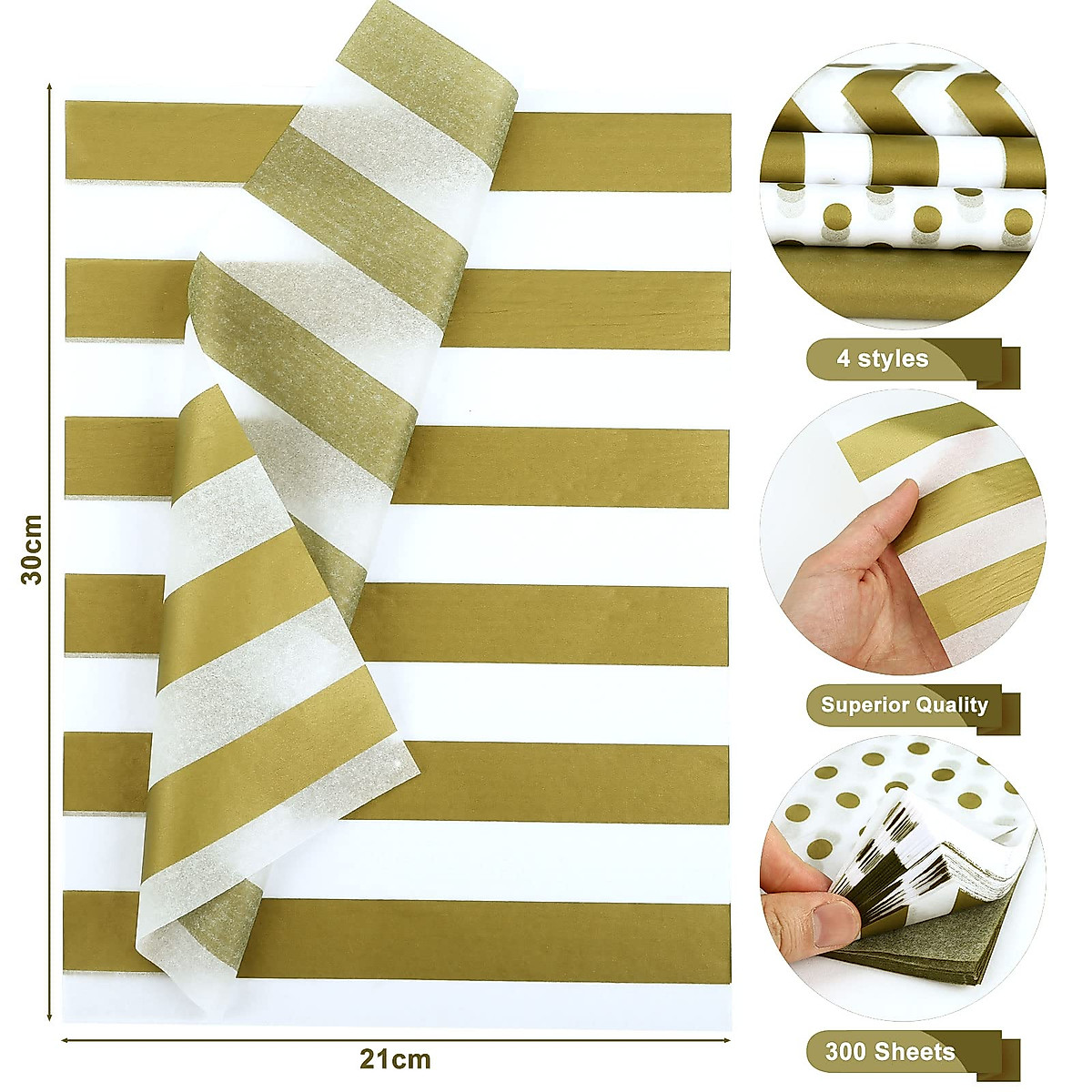 Naler 300 Sheets Metallic Tissue Paper Bulk Metallic Gold Gift Wrapping Tissue Paper for Gift Bags DIY Crafts Christmas Birthday Wedding Party Favors Decoration Flower Pom Pom, 8"X12"