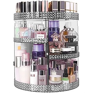HEMTROY 360 Degree Rotating Makeup Organizer, Extra Large Capacity Organizador De Maquillaje, Removable DIY 7 Layers Skincare Organizer, Acrylic Beauty Perfume Organizer for Vanity Countertop (Gray)