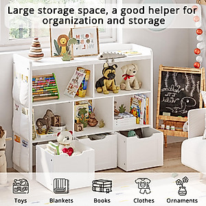 IRONCK Toy Storage Organizer with 3 Movable Drawers, Multifunctional Floor Storage Cabinet Toy Chest with 5 Storage Cubbies, Kids Bookcase for Boys and Girls, White