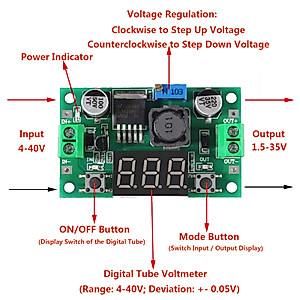 DIANN 2pcs LM2596 Adjustable DC-DC Step Down Buck Power Convert Module with LED Voltmeter Display 4.0-40V to 1.5-35V
