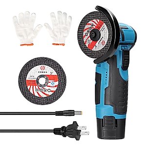 Weytoll Mini Angle Grinder, 19500rpm Electric Grinding Tool Mini Grinder Handheld Cutter,with 1pcs 12V 3900mAh Battery & 2pcs Discs for Cutting Polishing Ceramic Tile Wood Stone Steel