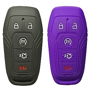 Qty(2) Alegender 5 Buttons Rubber Smart Key Cover Jacket Glove Holder for Ford Fusion Explorer F-150 Mustang Lincoln MKZ MKC Fob Remote