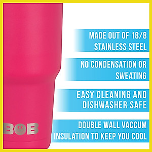 BOB THE COOLER CO 30Oz Heavy Duty Double Wall Vacuum Insulated Tumbler with Straw and Handle, Made of Stainless Steel, Great for Travel, Beach, & More