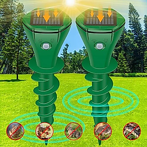 Ultrasonic Mole Repellent Outdoor, 2024 Upgrade Mole Repellent Solar-Powered for Lawn Garden Yard, Mole and Vole Repellent Waterproof, Effectively Repels Gophers Snake Chipmunks Groundhogs, 2 Pack
