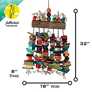 Featherland Paradise | Extra Large Hanging Bamboo Log Bird Cage Toy with Bell | Bird Toy for Extra Large Birds (Giant)