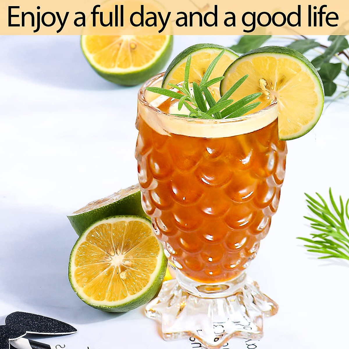 INFTYLE Set of 6 Pineapple Cocktail glasses Vintage glassware Whiskey Glasses Classic Wine Drinking Glasses Mixed Drinkware Sets Gift for Men Women(8oz)