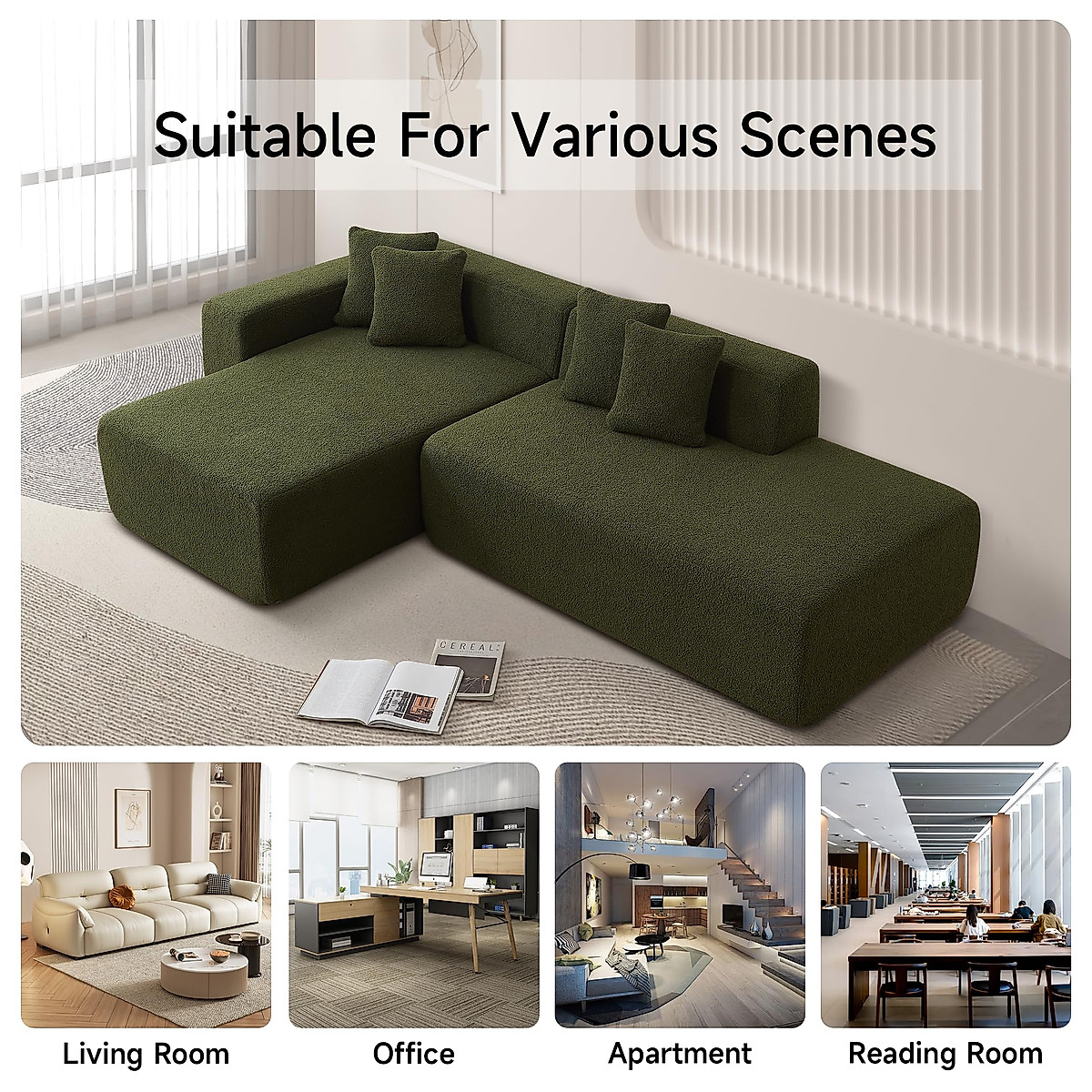 YOOBECH 105.51'' Modular Sectional Sofa Couch for Living Room, Sherpa Fabric L-Shape 5 Seater Modern Style Corner Sofa Couch with Chaise Lounge, Beige Sofa Couch Without Installation