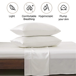 TSSPLUS Satin Pillow Cases Standard Size, White Pillow Cases, White Bed, Cooling Pillow, Soft Pillow, Similar to Silk Pillow Cases, Room Decor, Gifts for Women, Gifts for Men (Standard, Ivory)