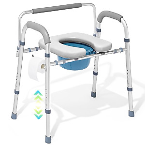 OasisSpace Stand Alone Raised Toilet Seat 500lbs - Adjustable Toilet Safety Frame Raised Toilet Seat with Handles for Elderly, Medical Beside Commode Chair for Senior and Disabled