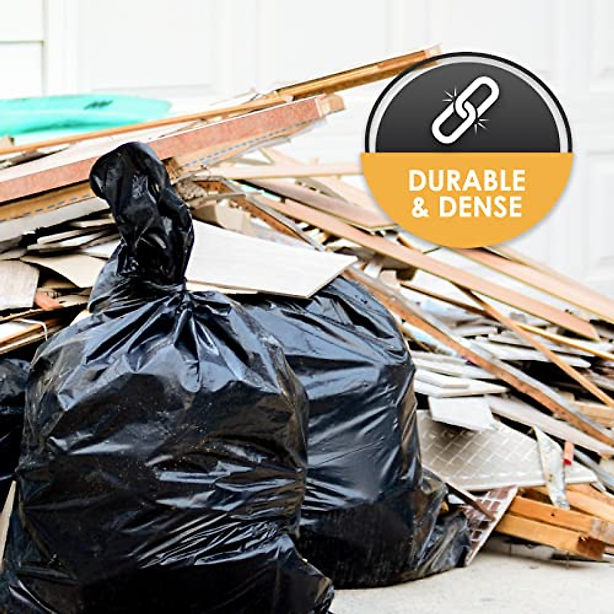 PAMI Heavy-Duty Contractor Bags [Pack of 20] - 42 Gallon Large Black Trash Bags For Construction Sites, Yard Waste & Commercial Use- Industrial Strength Tear-Resistant Cleanup Garbage Bags