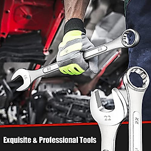 ROCHOOF Combination Wrench Set,5-Piece Metric Wrench Set 12-Point Chrome Vanadium Steel Wrenches 22-32mm with Rolling Pouch