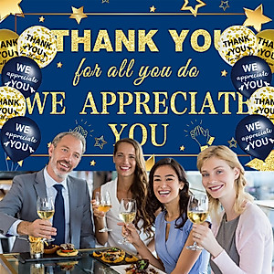 We Appreciate You Decorations Navy Blue Gold Appreciate You Banner with 18pcs Balloons Thank You Backdrop for Teacher Employee Staff Doctors Nurse Poaster Volunteer Appreciation Week Party Decor