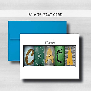 Personalized Wrestling Green and Gold Coach Thank You Card, 5"x 7" FLAT CARD, Greeting Cards