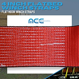4" x 30' Heavy Duty Winch Straps w/Flat Hook - Pack of 10 | Red Tie Downs for Flat Bed, Truck, Farm, Utility Trailers (5400 LBS WLL)