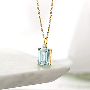 Gem Stone King 18K Yellow Gold Plated Silver Sky Blue Simulated Aquamarine Pendant Necklace For Women (6.75 Cttw, with 18 inch Chain)
