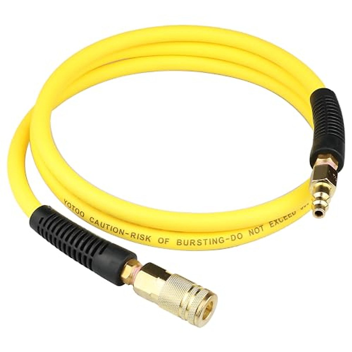 YOTOO Hybrid Lead-In Air Hose 1/4-Inch by 6-Feet 300 PSI Heavy Duty, Lightweight, Kink Resistant, All-Weather Flexibility with 1/4-Inch Industrial Air Fittings and Bend Restrictors, Yellow
