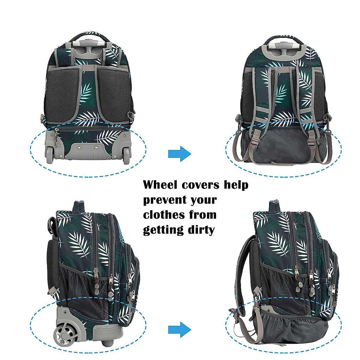 WEISHENGDA 18 inches Wheeled Rolling Backpack Multi-Compartment College Books Laptop Bag, Leaves.