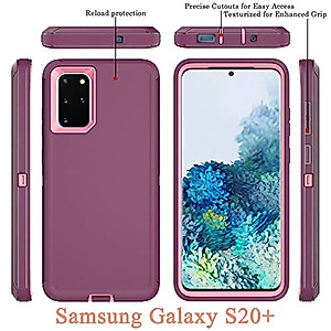 YmhxcY Case with Self Healing Flexible TPU Film[2 Pack] and Camera Lens Screen Protective Film[2 Pack],3-in-1 Heavy Protection Cover for Samsung Galaxy S20 Plus-Wine Red and Rose Pink