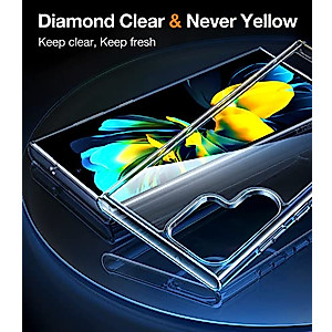 TORRAS Diamond Clear Designed for Samsung Galaxy S23 Ultra Case, [Never Yellowing][Military Grade Anti-Drop] Hard Back Soft Slim Thin Shockproof Phone Case for Galaxy S23 Ultra 6.8", Crystal Clear