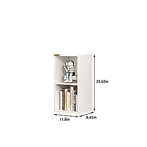 ALISENED Small Bookshelf, Wooden Stackable Cubby 2 Cube Shelf, Modern Small Spaces Storage Organizer Bookcase Display Rack for Bedroom, Library, Living Room, Home, Office, White