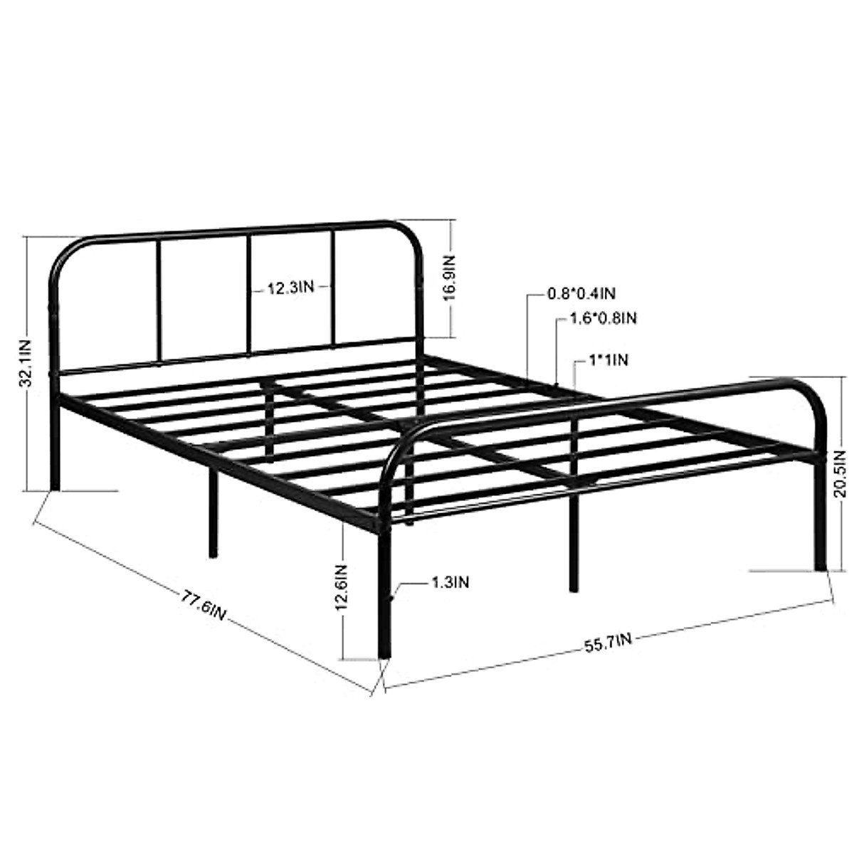 DORAFAIR Full Size Metal Bed Frame with Headboard Footboard Storage Heavy Duty Steel Slats Black Platform Bed Base Mattress Foundation No Box Spring