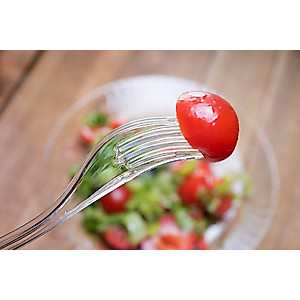 TashiBox Heavyweight Clear Plastic cutlery 7" Plastic Forks for Weddings, Picnics, Camping, Parties, Barbecues, Restaurants (150 Packs)