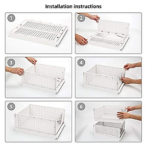 Hossejoy Set of 4 Stackable Wardrobe Storage Box, Plastic Drawer Organizer, Foldable Clothes Shelf Baskets, Folding Containers Bins Cubes, Perfect for Kitchen, Office, Bedroom & Bathrooms(White)