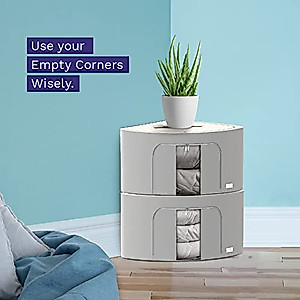 Foldable Clothes Storage Bag Organizer Corner Pop Up Bins Strong Handle Quality Fabric for Collapsible Closet Boxes 2 Pack (Large, Graphite Gray)