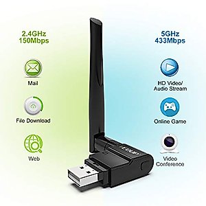 EDUP USB WiFi Adapter Dual Band Wireless Network Adapter 802.11 AC 2.4G/5G USB Wi-Fi Dongle with Extender Antenna Compatible with Windows XP / Vista /7 /8.1 /10, Mac OS X 10.7-10.15