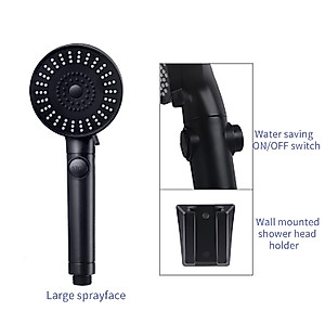 OYMOV High Pressure RV Shower Head with Hose - Non-Metallic RV Shower Kits Replacement w/ON/OFF Pause Function for RVs, Fifth Wheels, Motor Homes, Travel Trailers, Campers, Boats, Black