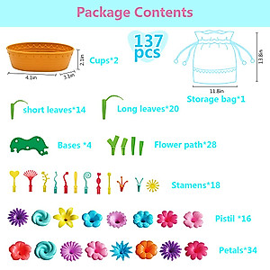 GrowFun DIY Flower Garden Building Kits Educational Activity Gifts Toys for Preschool Toddlers Pretend Play Birthday for Kids Age 3 4 5 6-136PCS