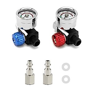 QWORK Air Pressure Regulator Kit, 1/4"-G Spray Paint Gun Air Adjusting Valve Regulator for Air Guns, Spray Guns and Air Tools, Airflow Regulator with Gauge and Adapter