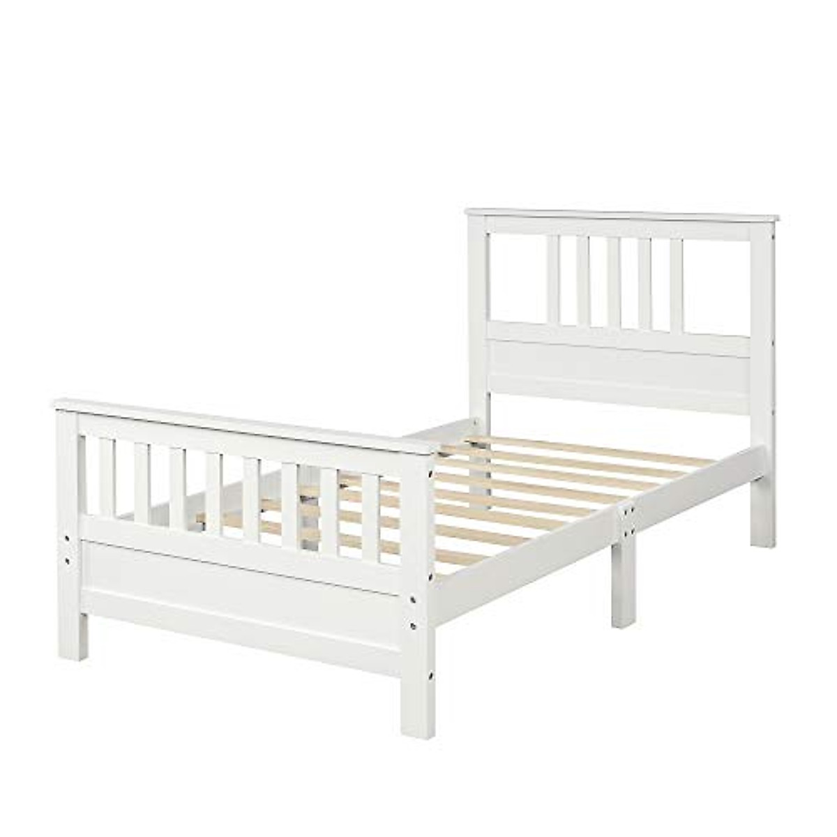 POCIYIHOME Twin Wood Platform Bed with Headboard and Footboard, Modern Bed Frame with Solid Wood Slat and Support Legs for Bedroom, Simple and Classic Design,No Box Spring Need, White (Twin)