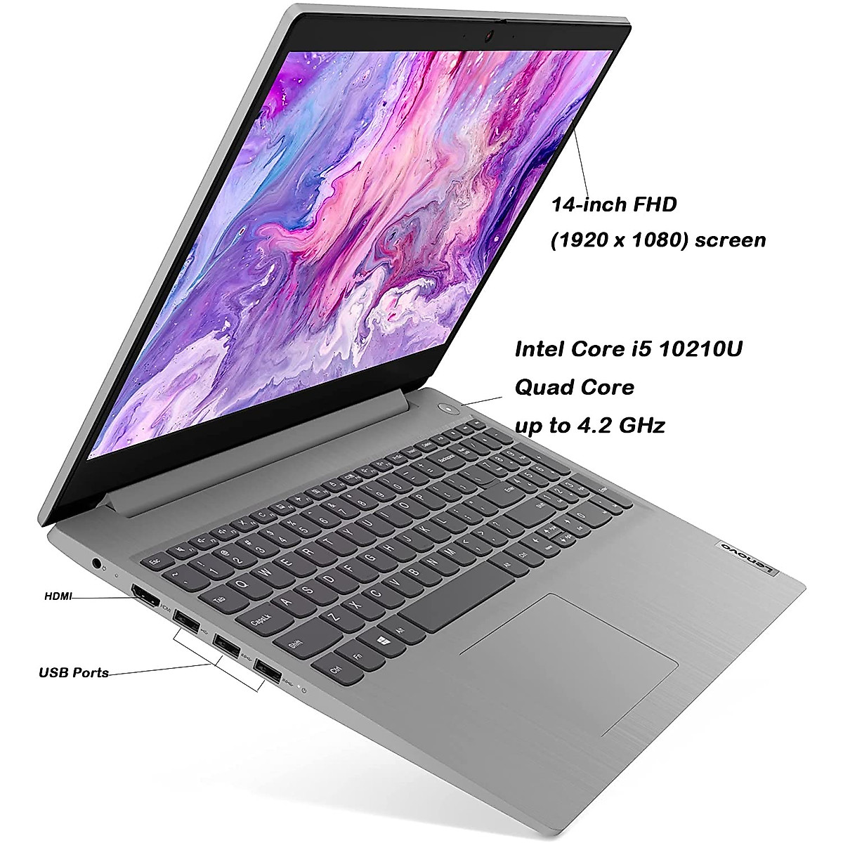 Lenovo IdeaPad Laptop, 14" FHD Display, Intel Core i5 Processor (Quad Core, up to 4.2 GHz), 12GB DDR4 RAM, 512GB PCIe SSD, Webcam, WiFi, HDMI, SD Card Reader, Windows 11 with JAWFOAL