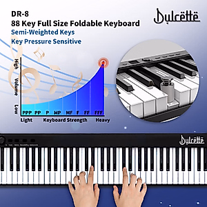 Dulcette *NEW* Foldable Electric Piano Keyboard | 88 Keys Portable Keyboard | Semi-Weighted Touch Sensitive Keys | MIDI & Dual Speakers Sustain Pedal | Digital Piano FREE Bag (White)