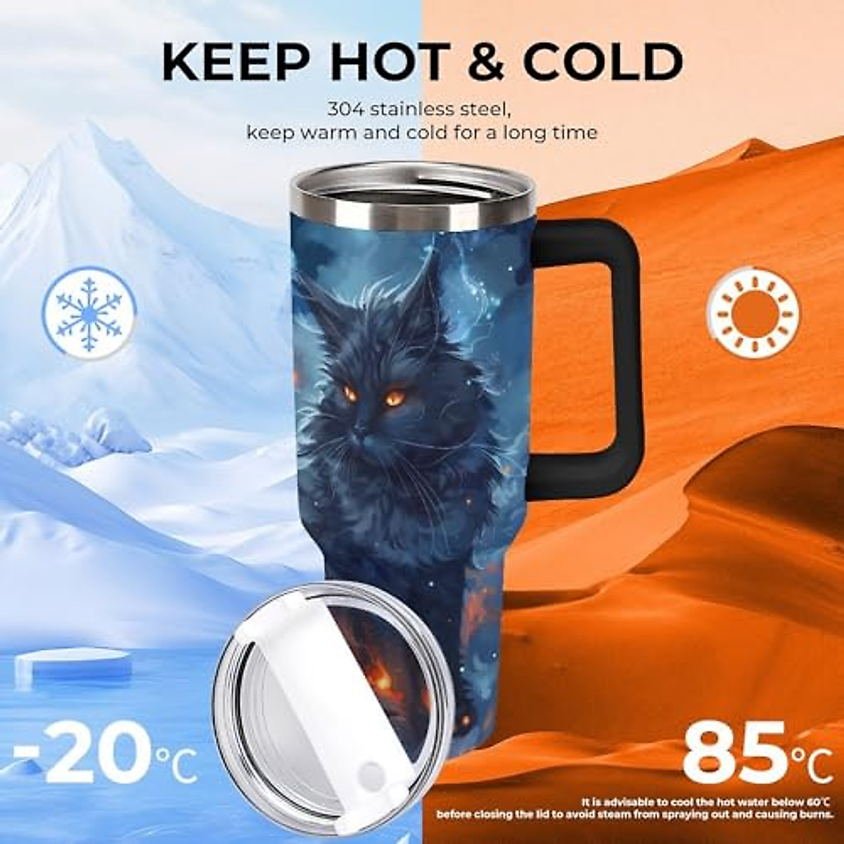 Galaxy Cats 40OZ Tumbler Stainless Steel Travel Mug Water Bottle Car Cup Tea Cups with Lid Black-style