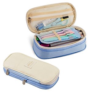 Sonuimy Large Capacity Pencil Case Pouch with Zipper, Portable Aesthetic Cute Big Capacity Pencil Cases Pen Office Travel Stationery Makeup Bag, Desk Organizer for College Adults Women Men- Sky Blue