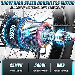 Vivi Electric Bike 26" x 4.0 Fat Tire Electric Bicycle, 48V 500W 13Ah Electric Mountain Bike, 25MPH Ebikes for Adults with Removable Lithium-Ion Battery, Professional 7 Speed