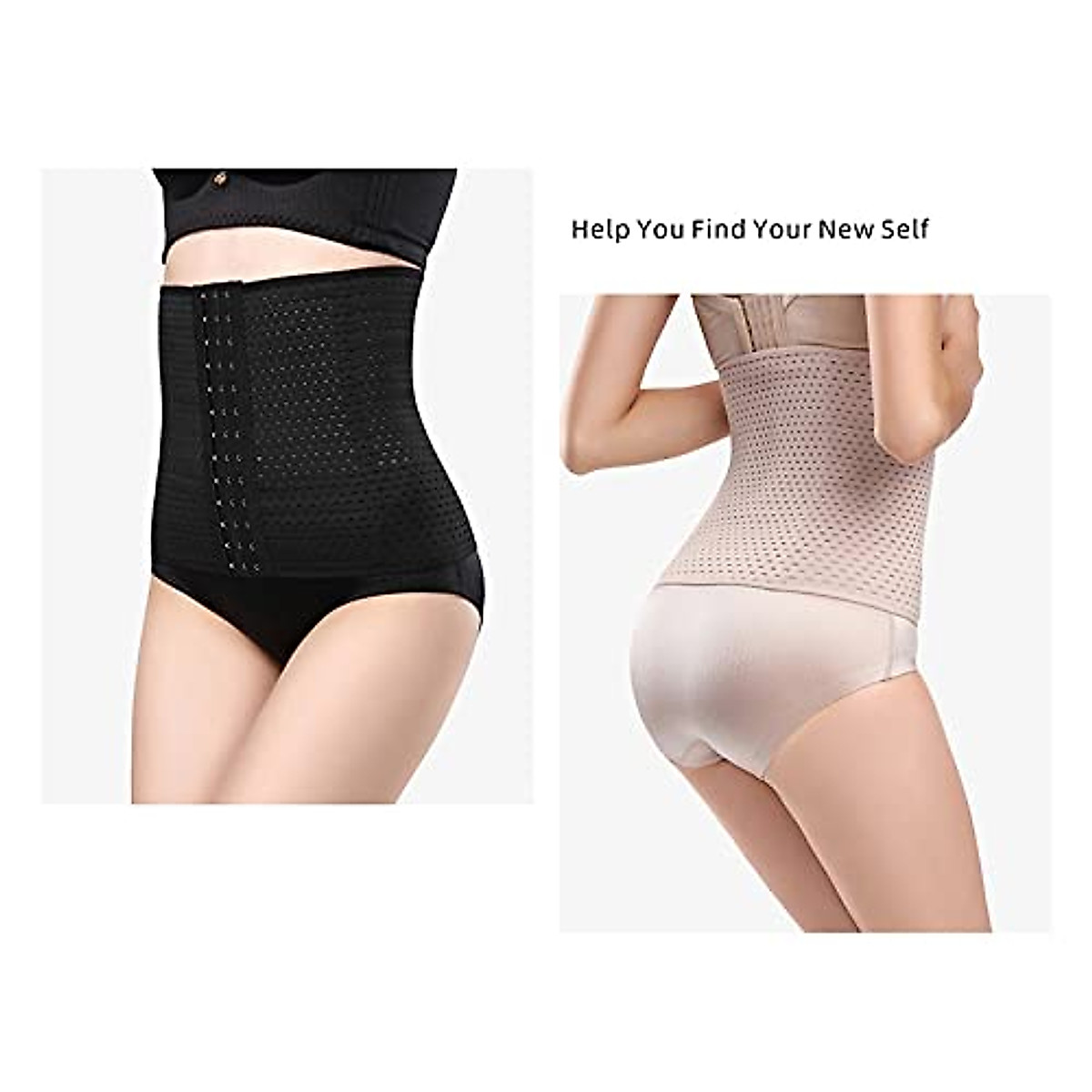 SUIUOI 2PCS Waist Trainer,3 Hook 4 Steel Bones Corset Shapewear Body Shaper Corset, Tummy Control Girdle Band Steel Boned (X-Large)