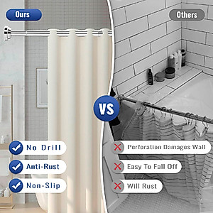 Haryaers Shower Curtain Rod, Silver 40-76 inch Heavy Duty Adjustable Tension Spring Curtain Rod, Polished Stainless Steel, No Drilling, No Rust, Never Collapse, for Bathroom