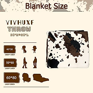 Yiyhuxf Cow Print Blanket Animal Brown Black Milky White Faux Fur Throw Blankets Western Cute Flannel Fleece Decorative Bed Sofa Office Blanket 60"x50"