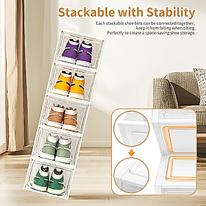 Upgraded X-Large 6 Pack Clear Shoe Storage Organizer,Stackable Shoe Rack for Closet,Plastic Shoe Boxes with Magnetic Door,Shoe Containers For Sneaker Display,Fit up to US Size13