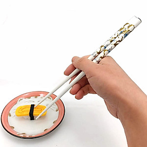 JapanBargain, Bamboo Chopsticks Reusable Japanese Chinese Korean Wood Chop Sticks Hair Sticks 5 Pair Gift Set Dishwasher Safe, 9 inch (1, Multi-Crane)