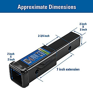 KAITWOSON 52015P Trailer Hitch Extension Receiver Tube Extenders, 7 inches Length, with one Clip and one pin. 3500 lbs. GTW
