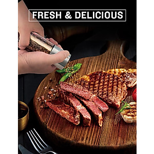 Gulex® Pepper Grinder Set Pepper Mill, Salt Grinder Refillable, Adjustable Coarseness Black Pepper Grinder, Stainless Steel Sea Salt Shaker with Ceramic Rotor(salt and pepper not included)