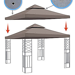 TGEHAP 10'x 10' Replacement Canopy Top Cover for Dual Tier Gazebo Outdoor Tent, Cover Only (Taupe)