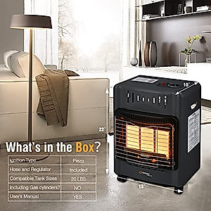 SANAUVULCAN Propane Heater, 18,000 BTU Portable Radiant Heater for Garages, Construction sites and yards,Quiet Propane Radiant Heater with Gas Regulator and Hose, Heating Area Up to 450 sq. Ft(Black)