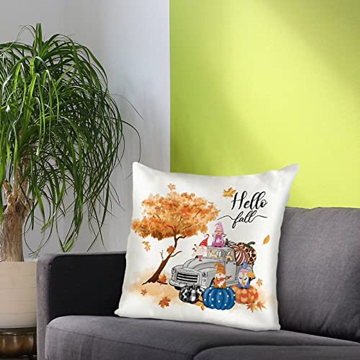 Thanksgiving Pumpkin Gnomes Decorative Throw Pillows 18x18 Girl Fall Modern Comfortable Satin Pillow Shams for Couch Sofa Bedroom Car Living Room Zippered