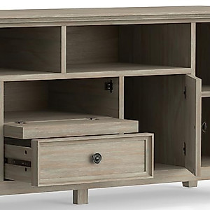 SIMPLIHOME Amherst SOLID WOOD 72 Inch Wide Transitional TV Media Stand in Distressed Grey for TVs up to 80 Inch, For the Living Room and Entertainment Center