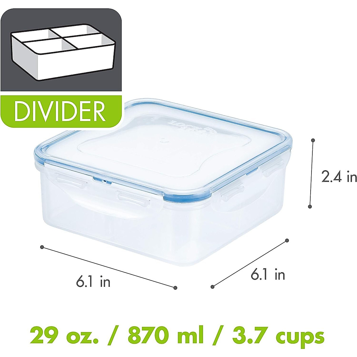Generic 2 PACKS - LocknLock Easy Essentials Food lids/Pantry Storage/Airtight containers, BPA Free, With Dividers, 870 ml, 29oz, clear, Transparent, 2XHPL823C